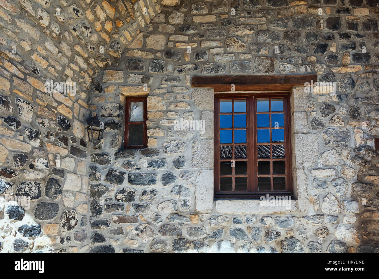 Large and small window in an old basalt wall Stock Photo - Alamy