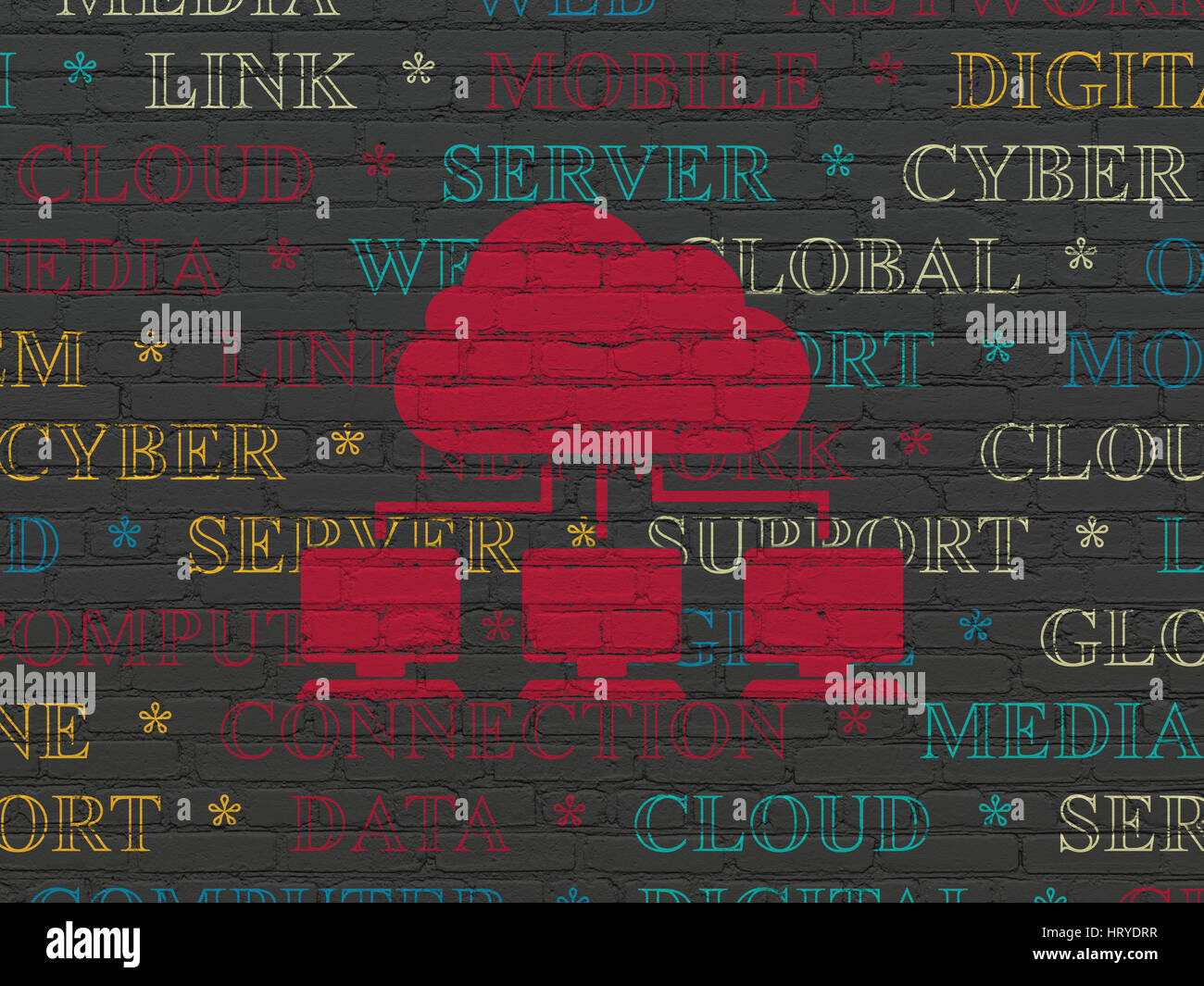 Cloud networking concept: Cloud Network on wall background Stock Photo ...