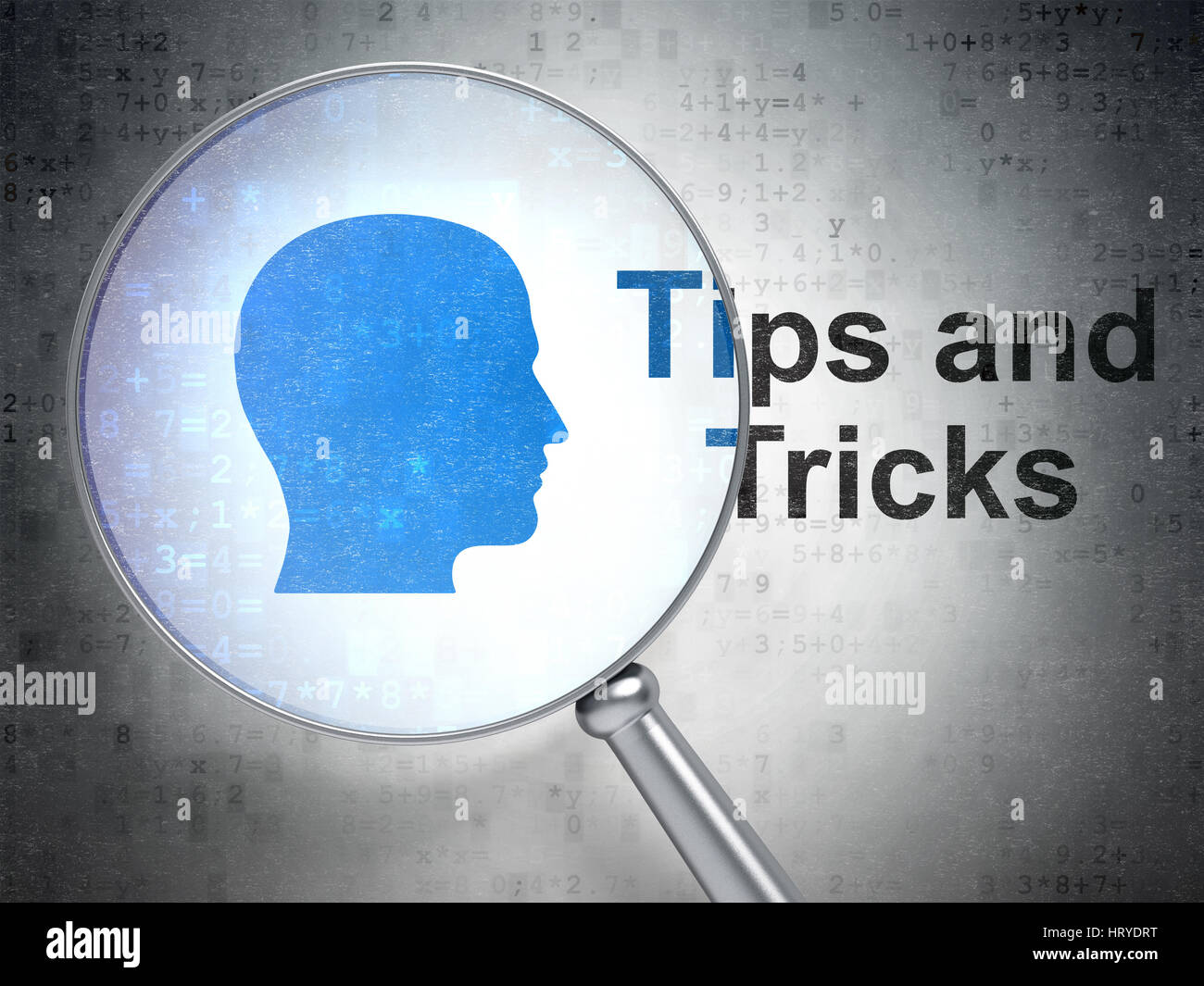 Education concept: Head and Tips And Tricks with optical glass Stock ...