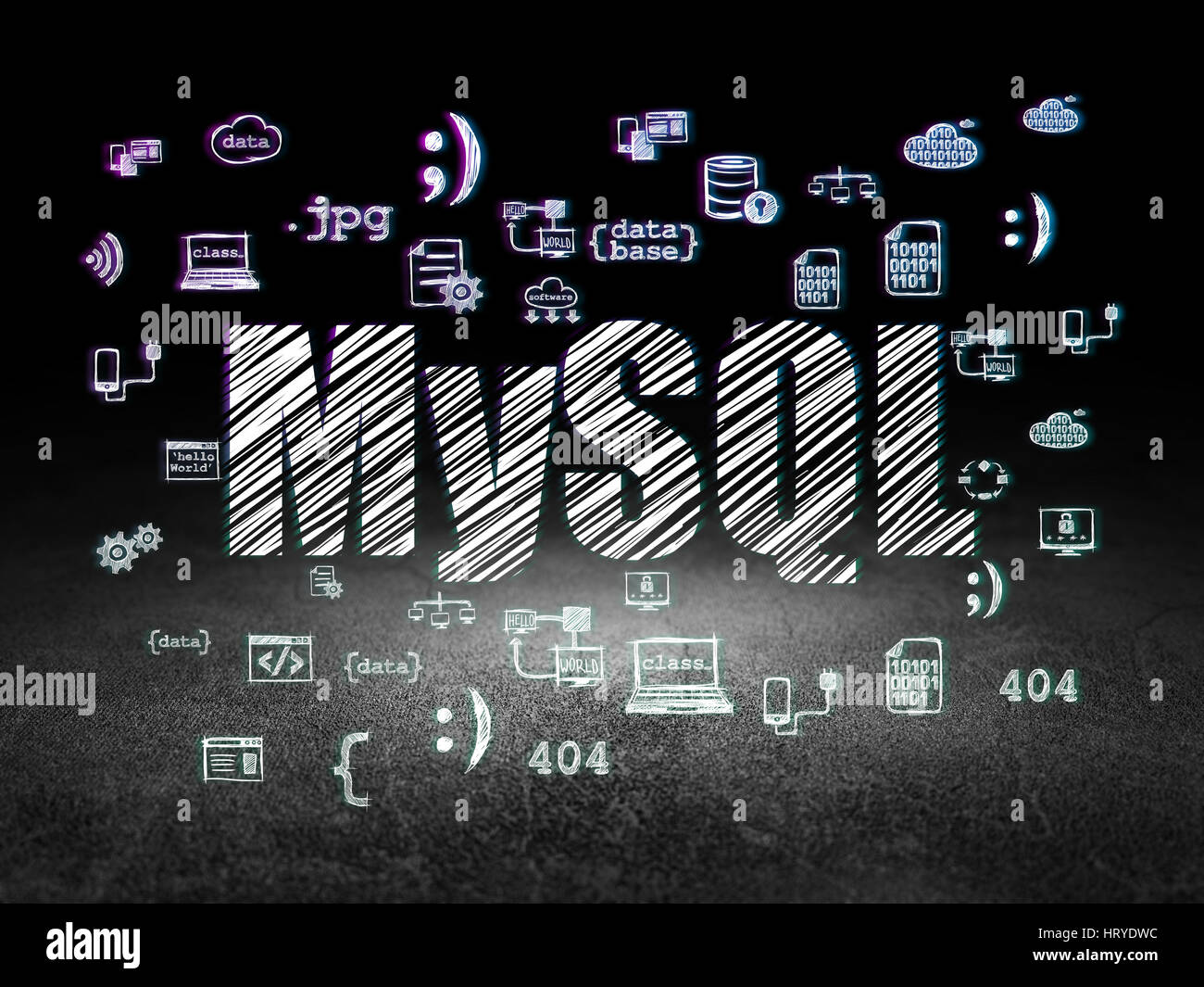 Programming concept: MySQL in grunge dark room Stock Photo - Alamy