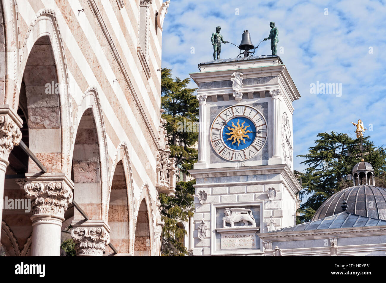 Clock tower with bell. Belfry of the 15 century. Archs Stock Photo - Alamy