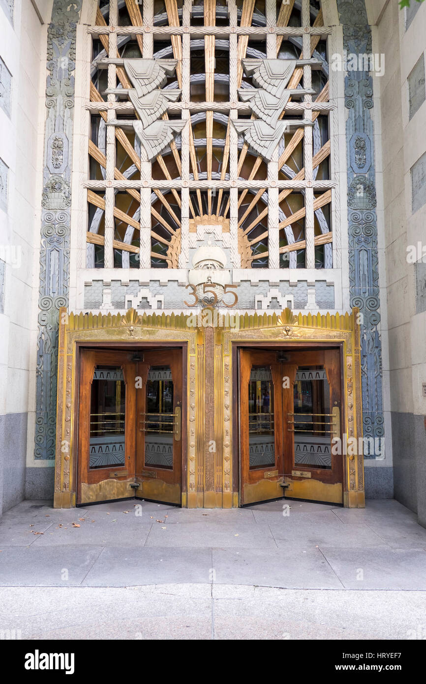 The exterior of the Marine Building in the Art Deco style features the ...