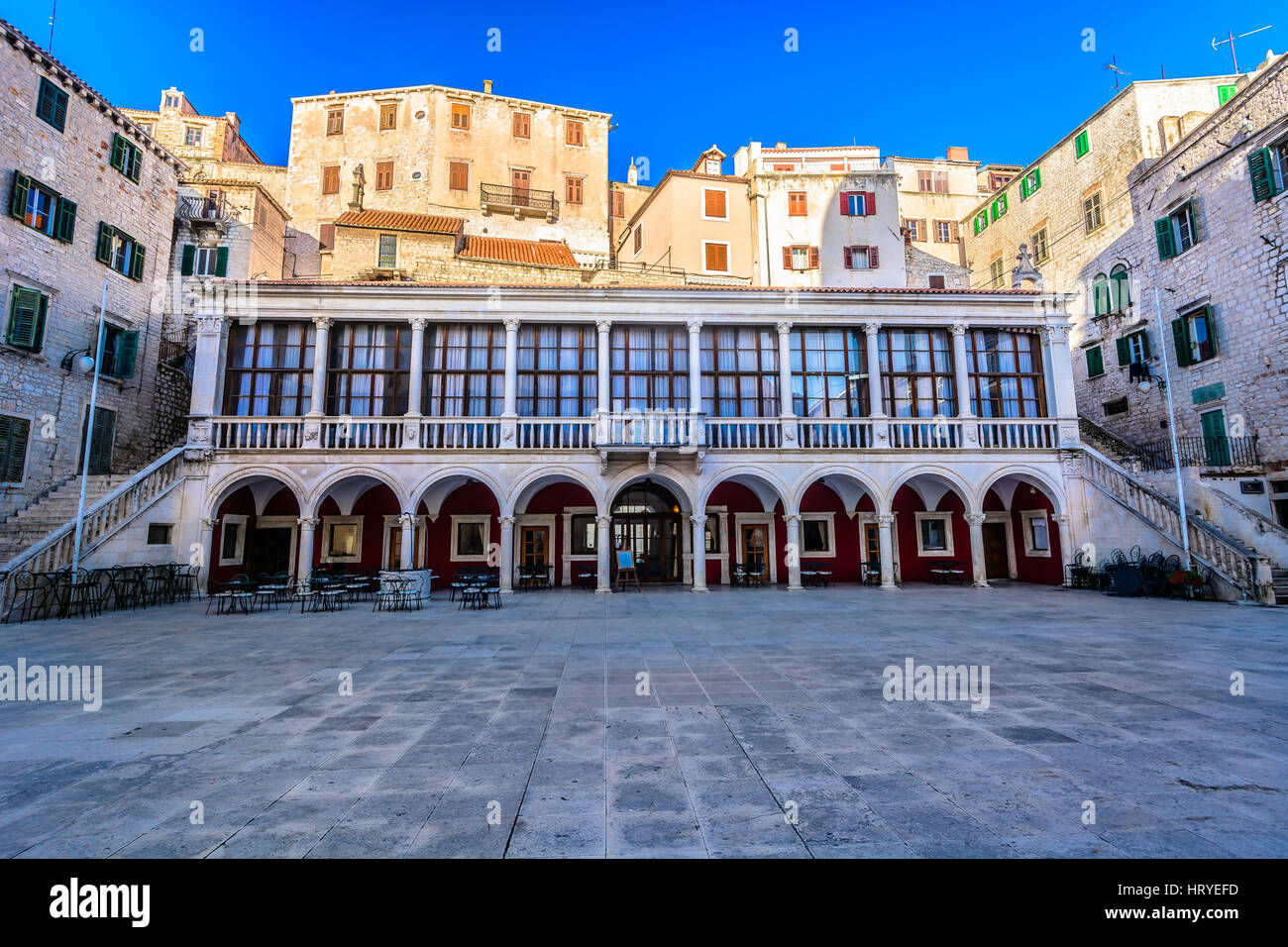View at main square in town Sibenik, old traditional croatian ...