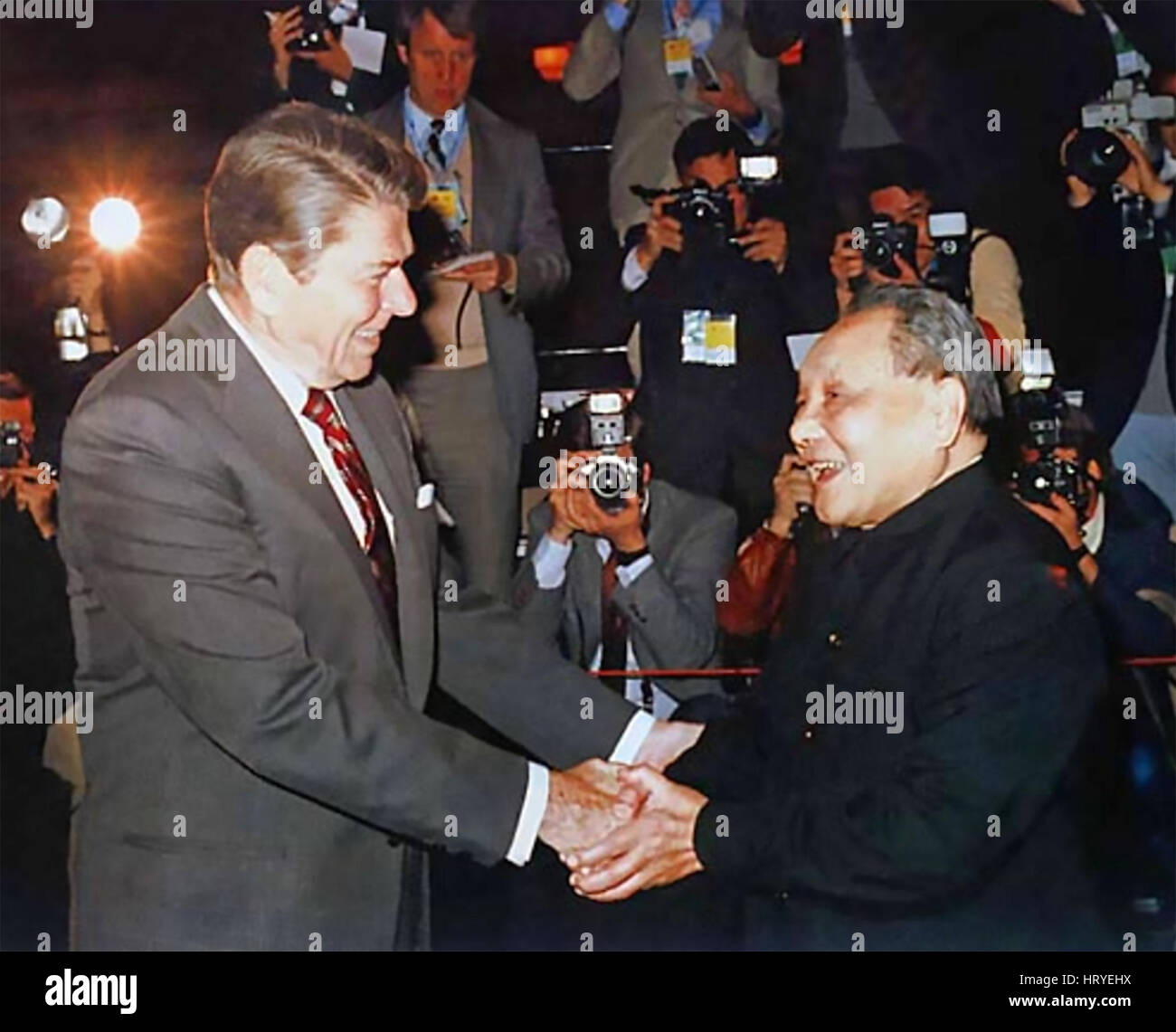 US PRESIDENT RONALD REAGAN at left with Deng Xiaoping, Chairman of the ...