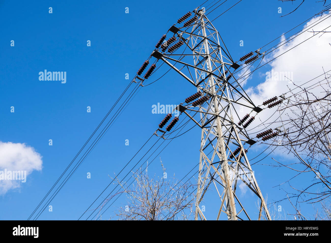 Looking up at a hydro tower or pylon Stock Photo - Alamy