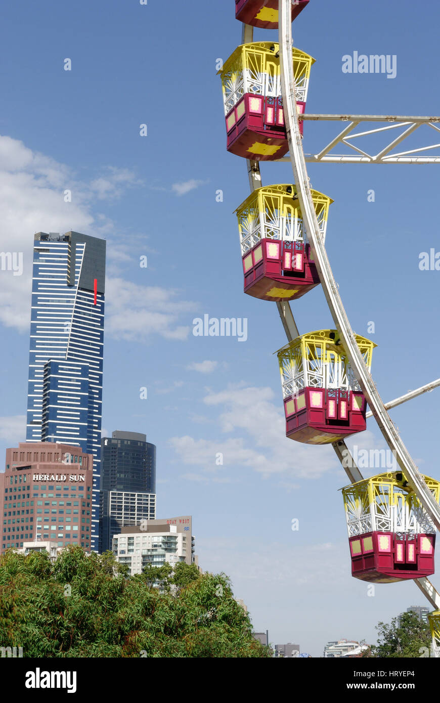 Big wheel at Birrarung Marr,Melbourne with the Eureka Building behind ...