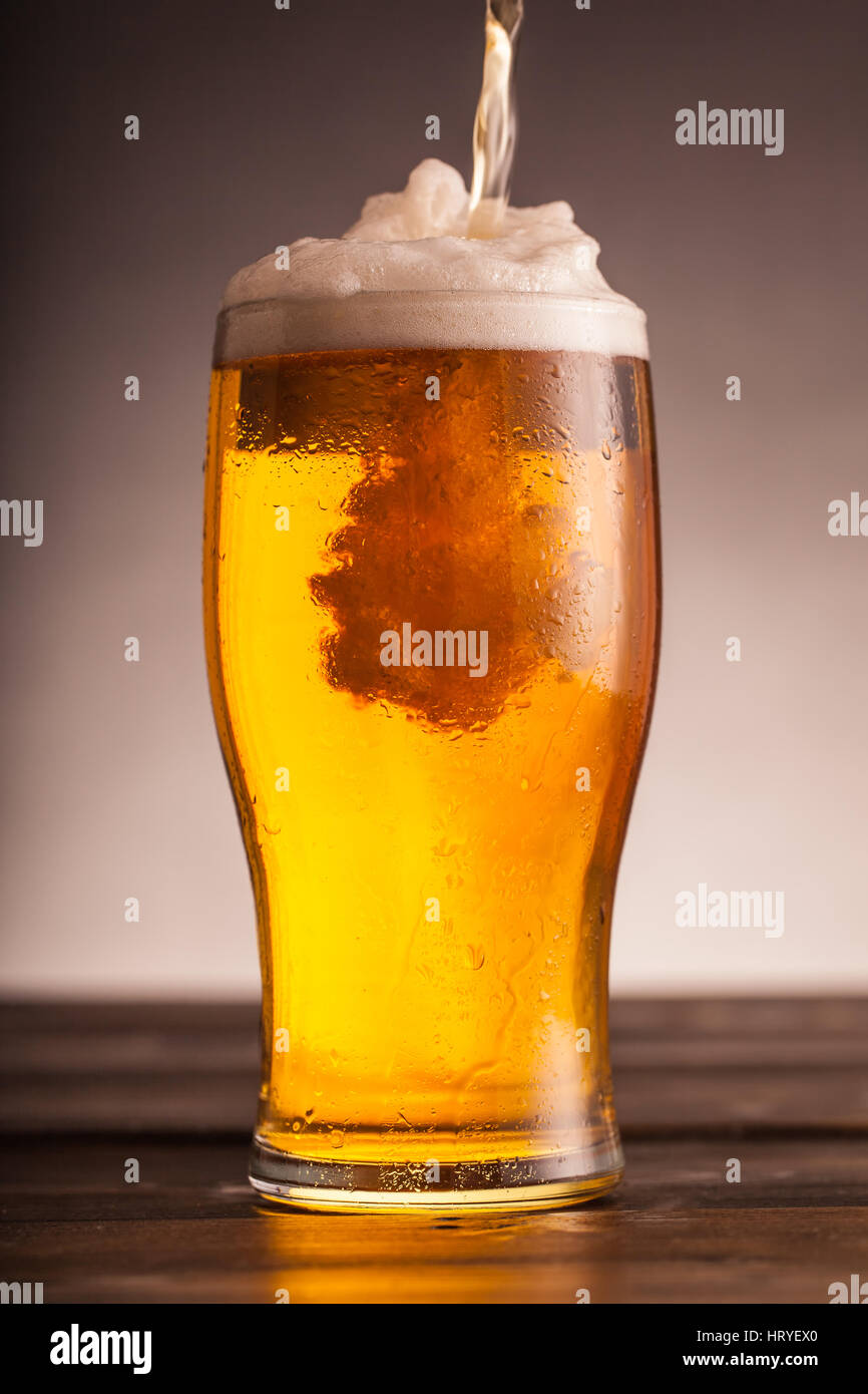 Fresh cold beer in a pint glass studio photographed in high detail 2 ...