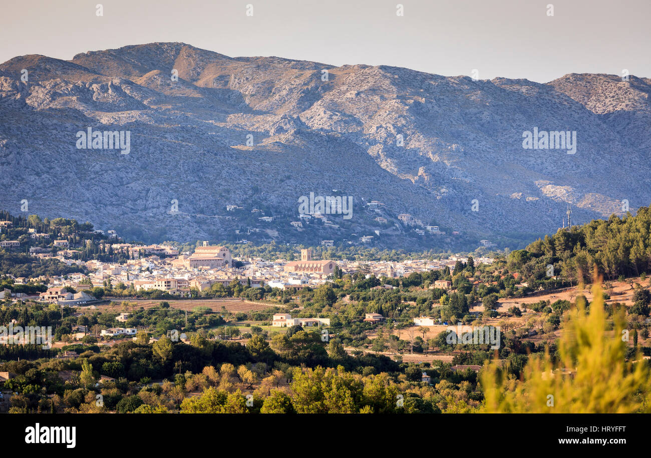 View of Pollensa with mountains, Mallorca, Spain Stock Photo - Alamy