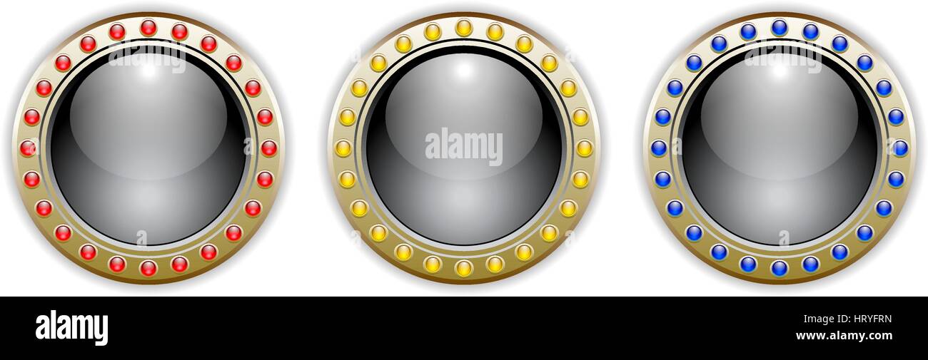 Ornate Black Vector Glossy Button Set with 3 Color Combinations of the ...