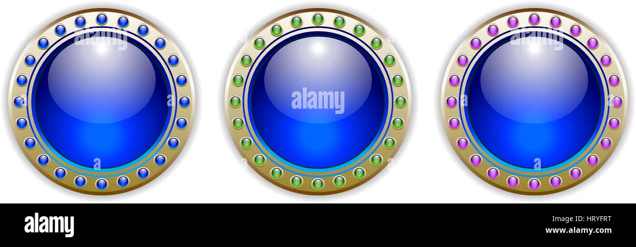Ornate Blue Vector Glossy Button Set with 3 Color Combinations of the ...