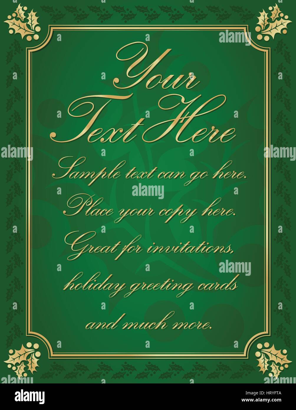 Green and Elegant Gold Holly Bordered Background with Room For Your Own ...
