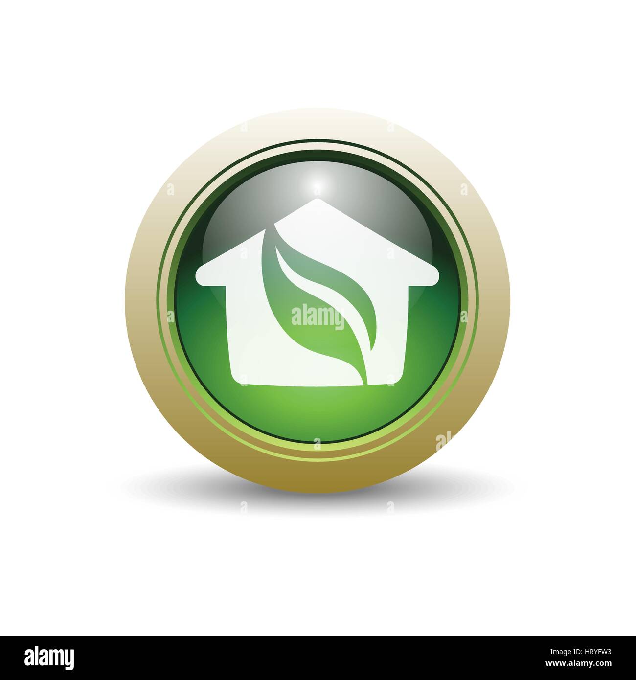 Glossy Green House Vector Illustration with Leaf and Home Stock Vector ...