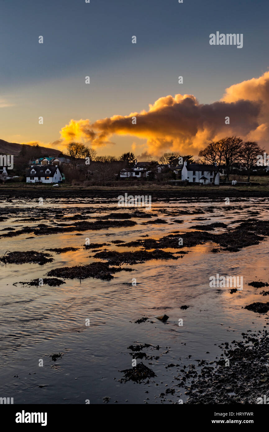 Sunset reflecting off clouds across Loch Portree, March 2017, looking ...