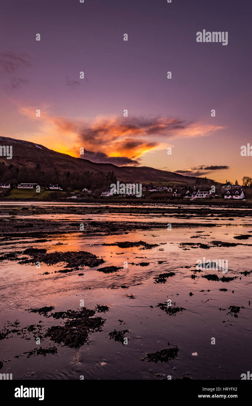 Sunset reflecting off clouds across Loch Portree, March 2017, looking ...