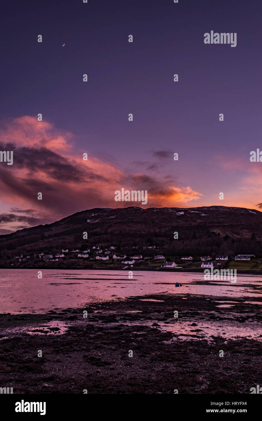 Sunset reflecting off clouds across Loch Portree, March 2017, looking ...