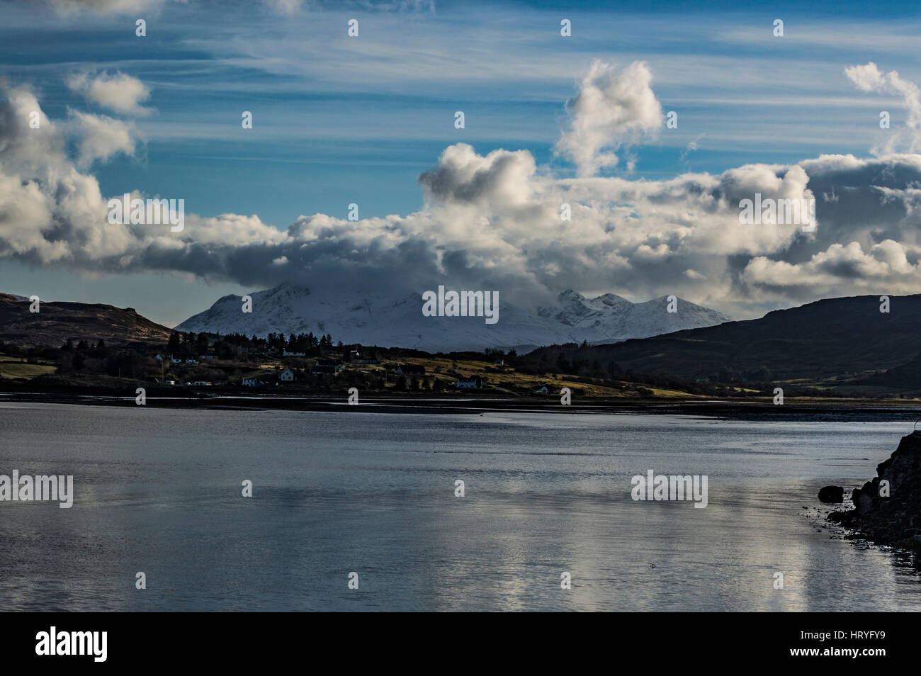 View of Cuillin Hills from Portree Harbour Pier at Loch Portree, Isle ... View of Cuillin Hills from Portree Harbour Pier at Loch Portree, Isle ...