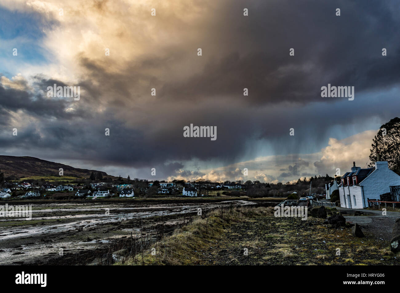 Sunset reflecting off clouds across Loch Portree, March 2017, looking ...