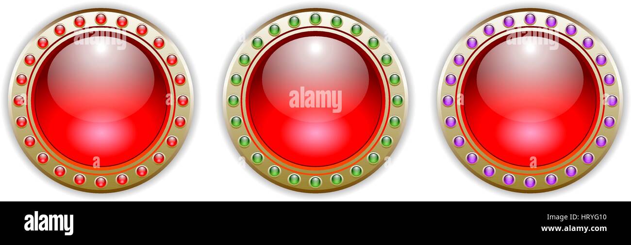 Ornate Red Vector Glossy Button Set with 3 Color Combinations of the ...