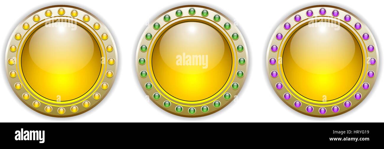 Ornate Yellow Vector Glossy Button Set with 3 Color Combinations of the ...
