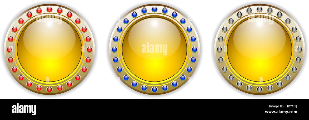 Ornate Yellow Vector Glossy Button Set with 3 Color Combinations of the ...
