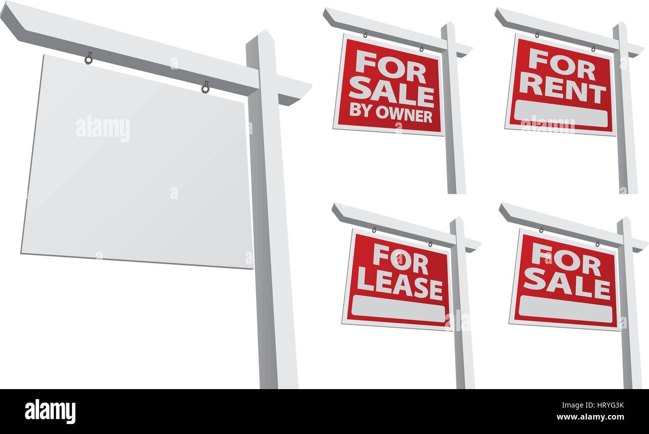 Set of Various Vector Real Estate Signs - Blank, For Sale By Owner, For ...