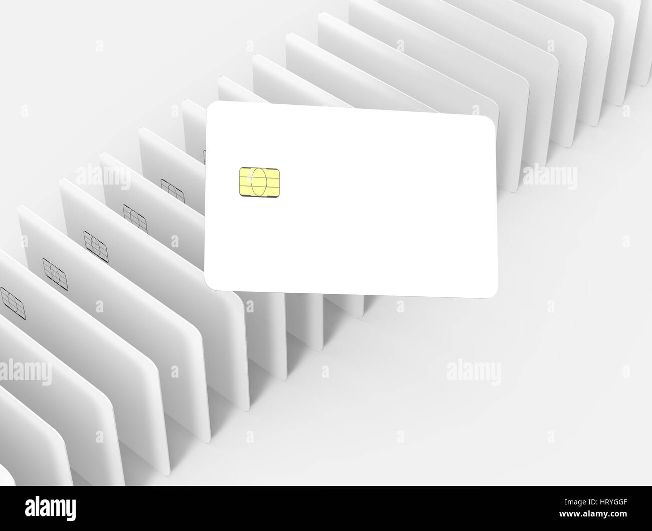 a white card leaning on countless blank white chip card models, 3d ...