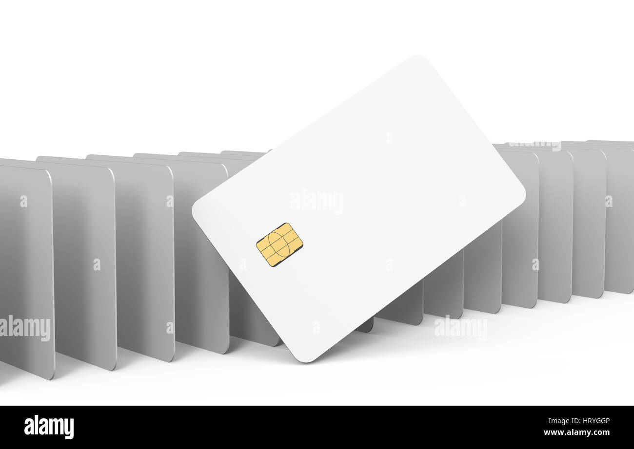 a white card leaning on countless blank white chip card models, 3d ...