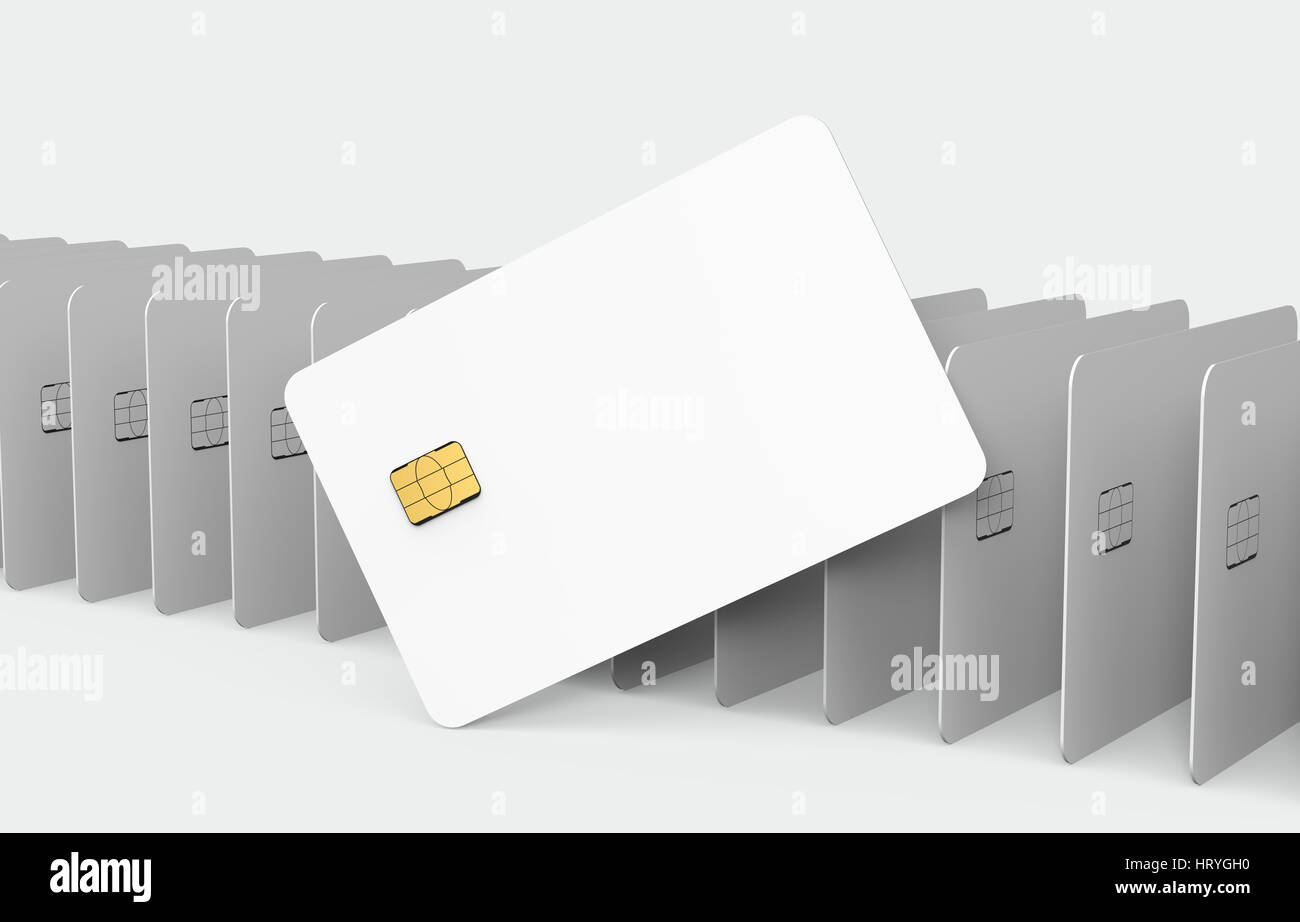 a white card leaning on countless blank white chip card models, 3d ...