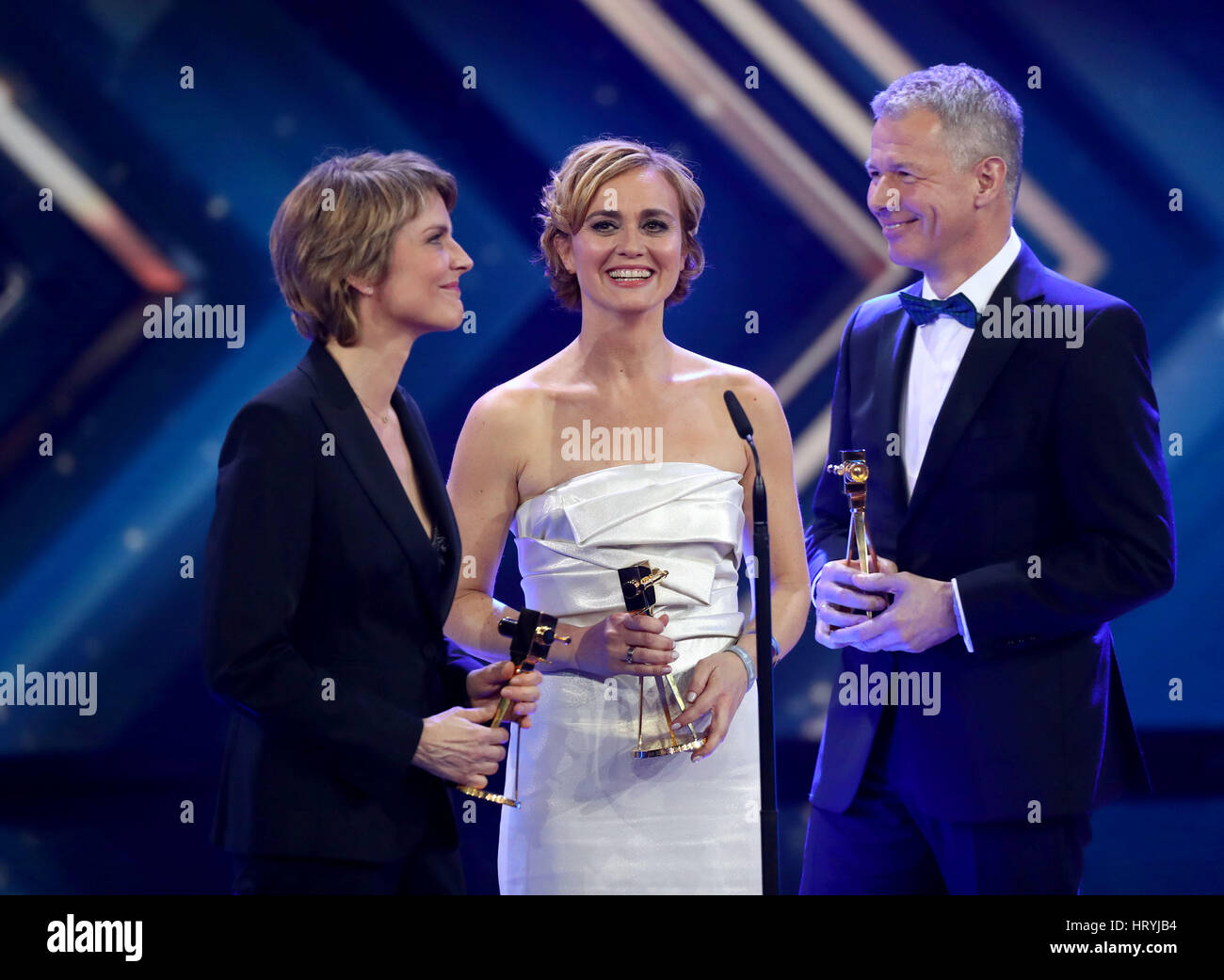 Journalists Marietta Slomka (l-r), Caren Miosga and Peter Kloeppel ...