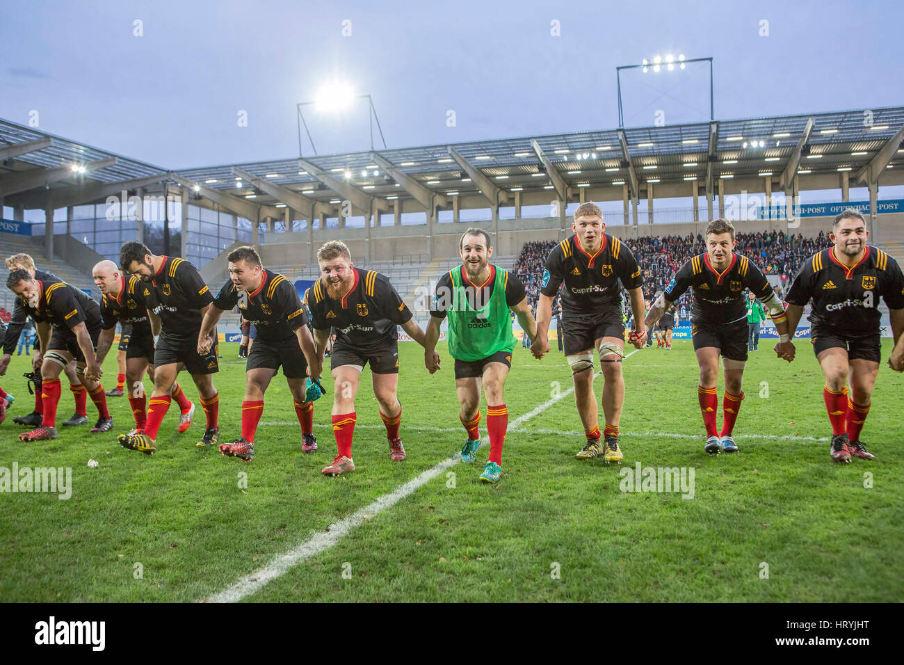 Germany's team celebrates after the 3rd Rugby Europe Championship match ...