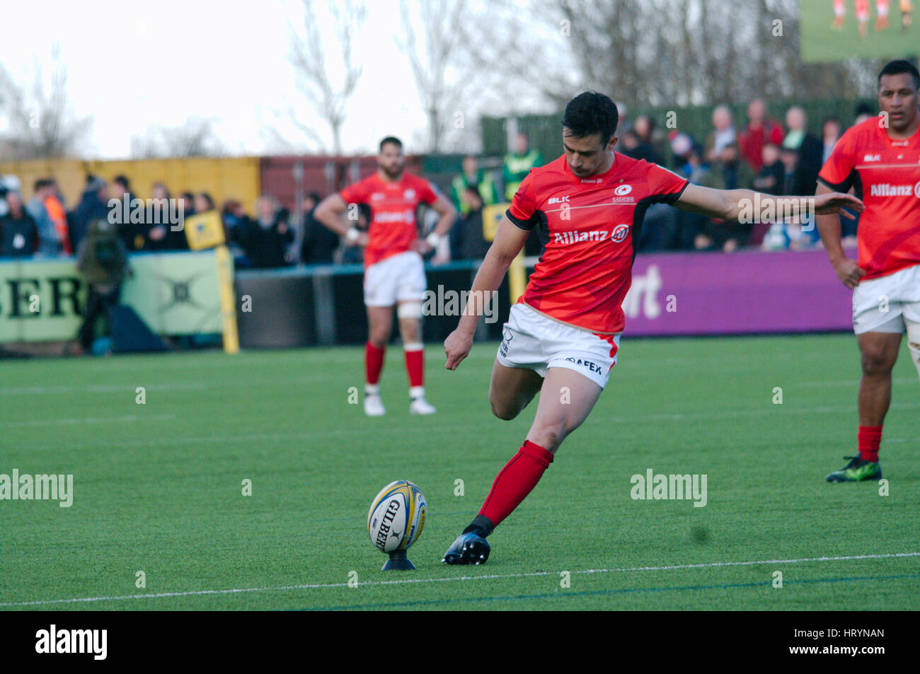 Newcastle upon Tyne, England, 5th March 2017. Alex Lozowski kicking a ...