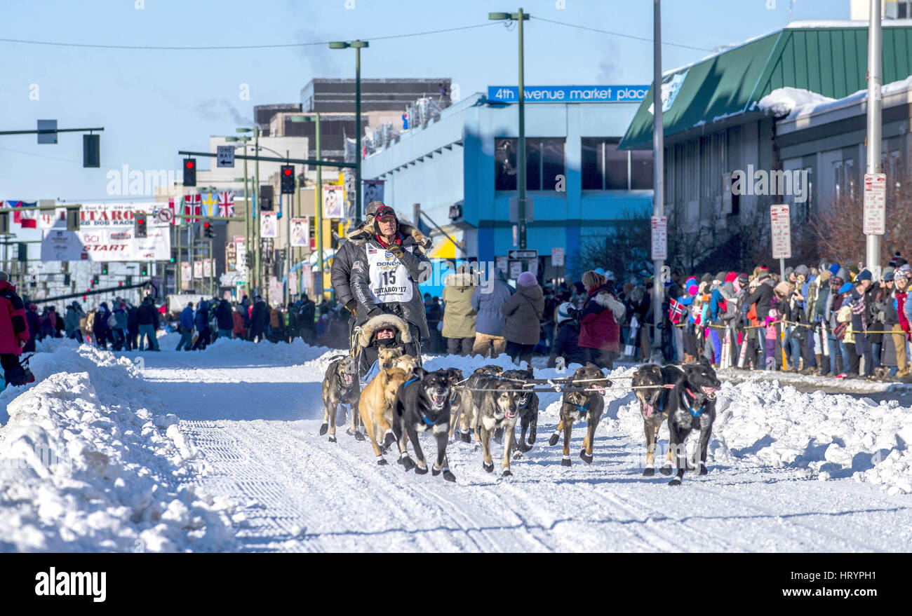 March 4, 2017 - Martin Buser, Multiple winner, at start of Iditarod ...