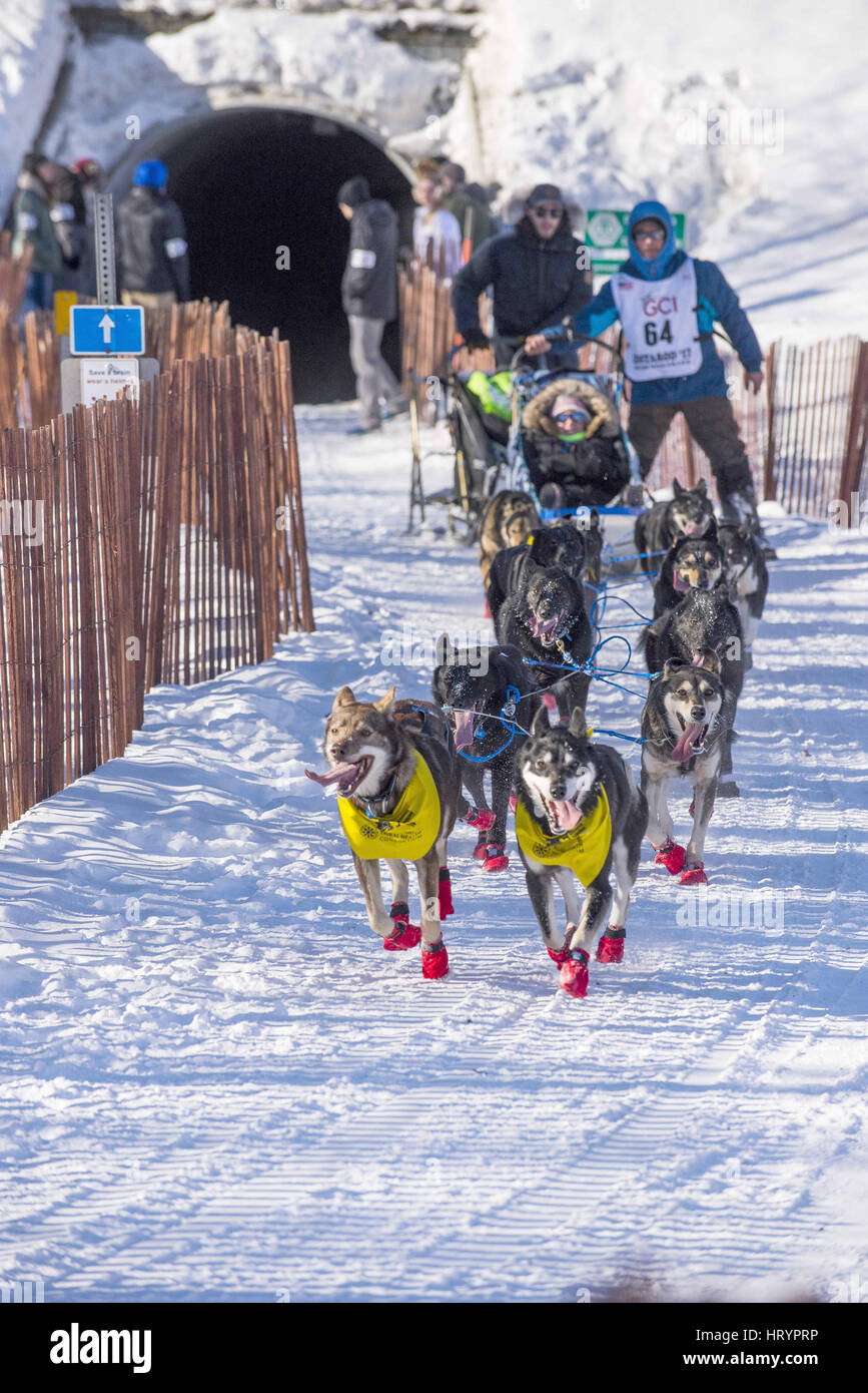 March 4, 2017 - Musher Jason Mackey emerging from tunnel under Gambell ...