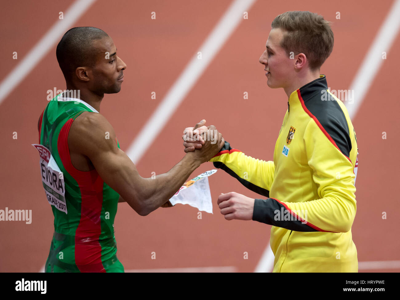 Belgrade, Serbia. 05th Mar, 2017. Max Hess from Germany (r ...