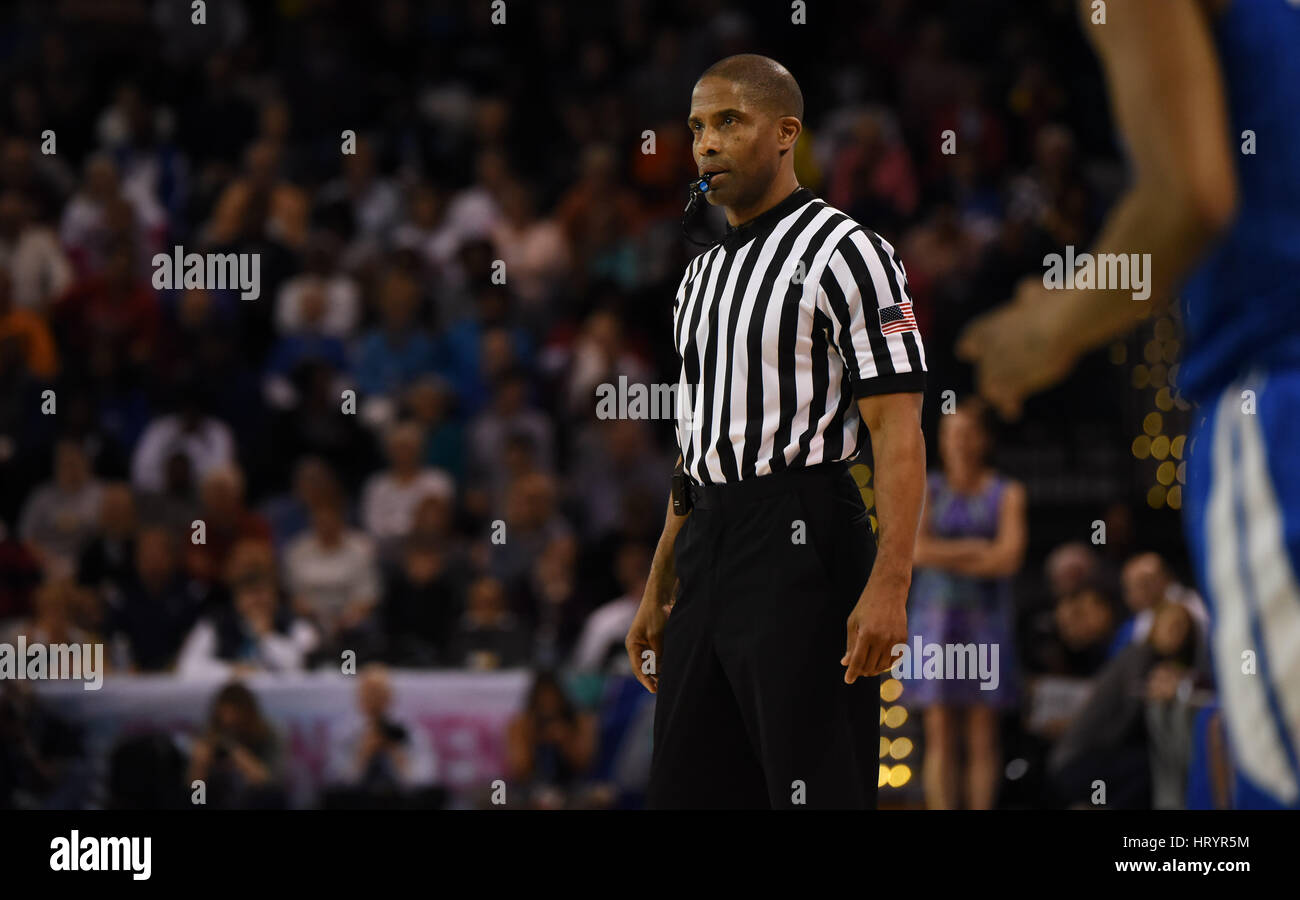 CONWAY, SC - MARCH 05: Referee Eric Brewton prepares for play to ...