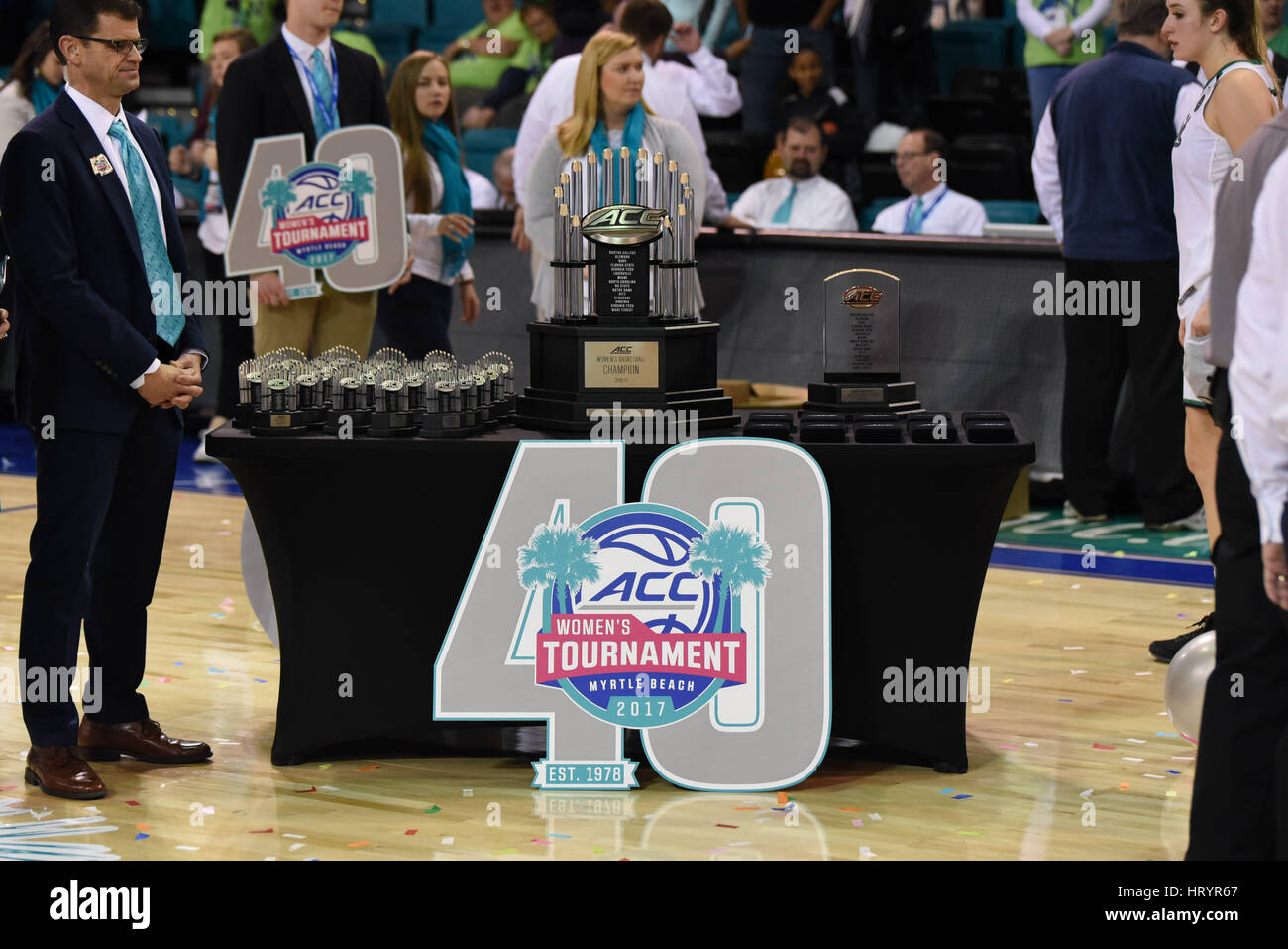 CONWAY, SC - MARCH 05: The ACC Championship Trophy is displayed after ...