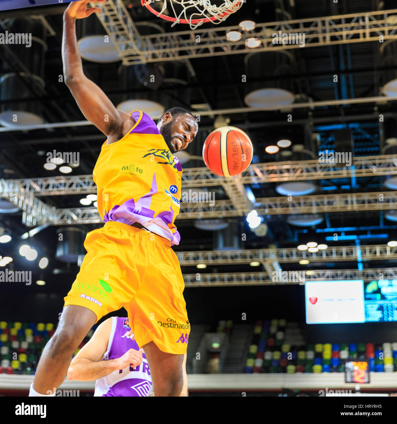 Copper Box Arena, London, 5th Mar 2017. Lions' Rashad Hassan (22) follows through after shooting ...