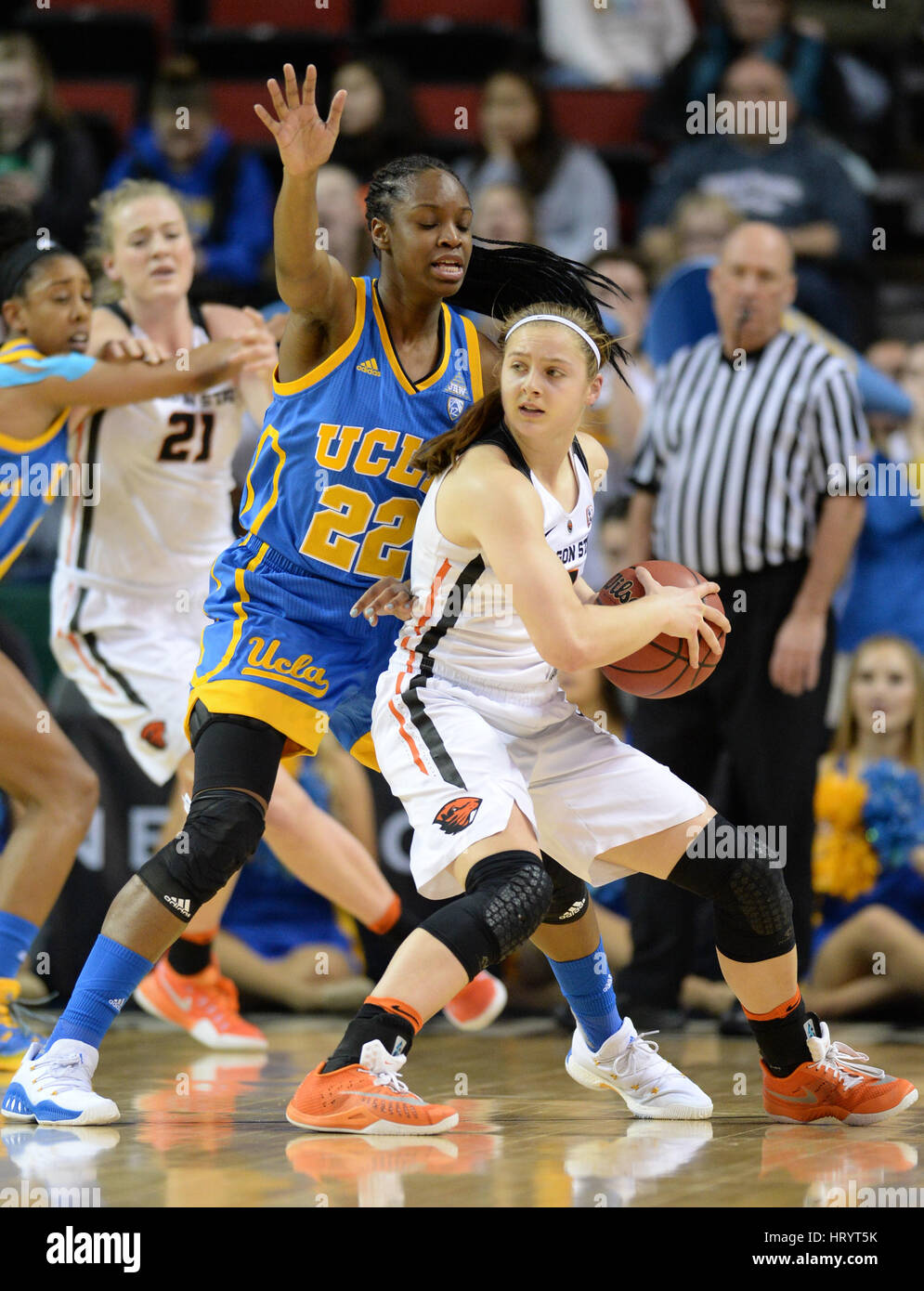 Seattle, WA, USA. 4th Mar, 2017. UCLA's Kennedy Burke (22) defends ...