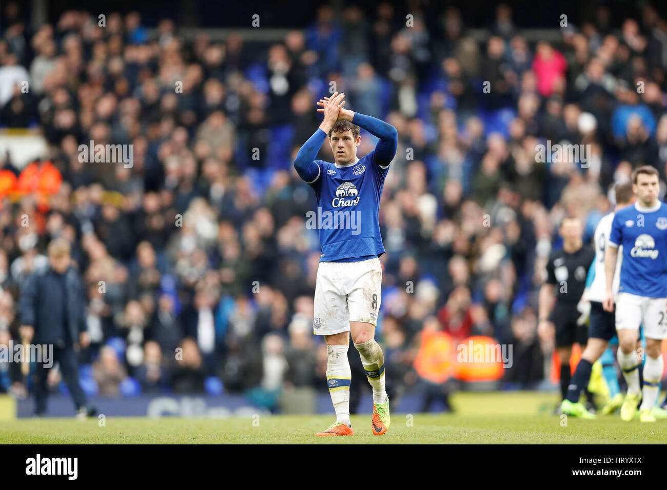 London, Britain. 5th Mar, 2017. Ross Barkley of Everton acknowledges ...
