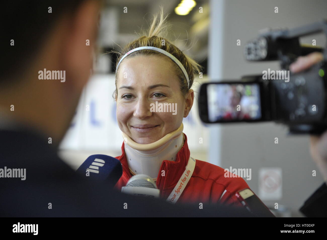 Belgrade, Serbia. 04th Mar, 2017. Injured Czech athlete Denisa Rosolova ...