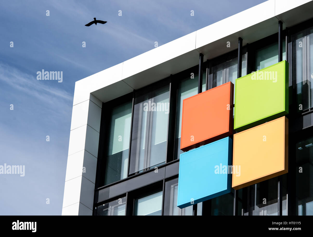 Munich, Germany. 6th Mar, 2017. The Microsoft logo on the facade of the ...