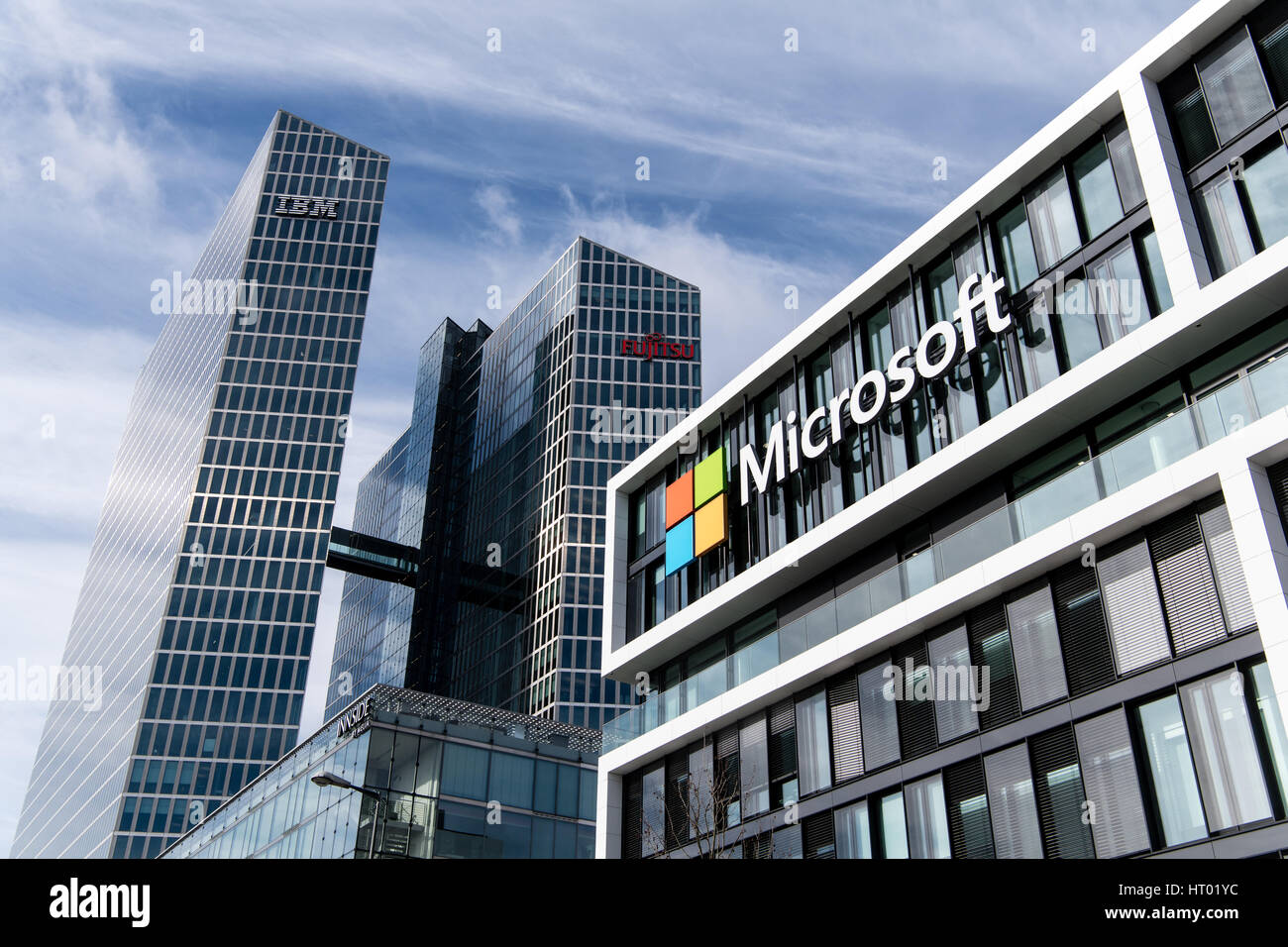 Munich, Germany. 6th Mar, 2017. The Microsoft logo on the facade of the ...