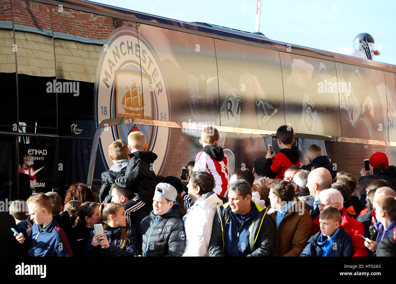 The Manchester City bus arrives for the Premier League match at the ...