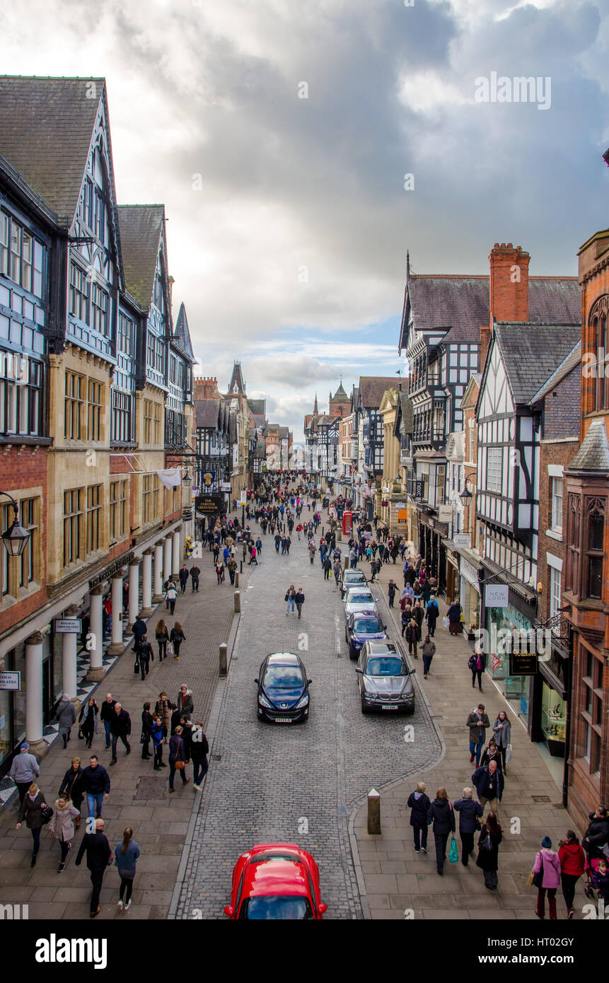 Busy Chester street scene Stock Photo - Alamy