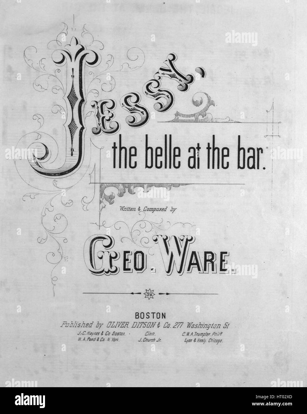 Sheet music cover image of the song 'Jessy, the Belle at the Bar', with ...