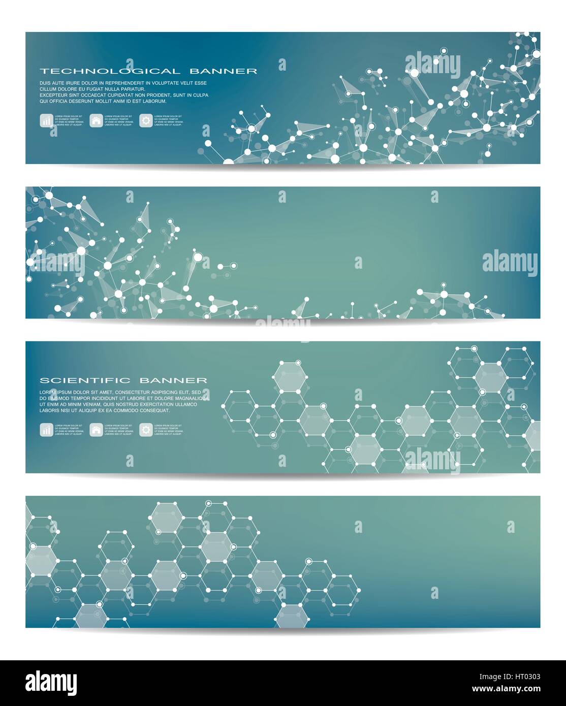 Set of modern scientific banners. Molecule structure DNA and neurons ...