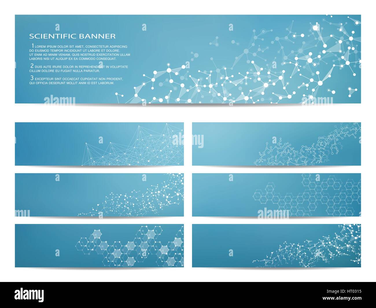 Set of modern scientific banners. Molecule structure DNA and neurons ...