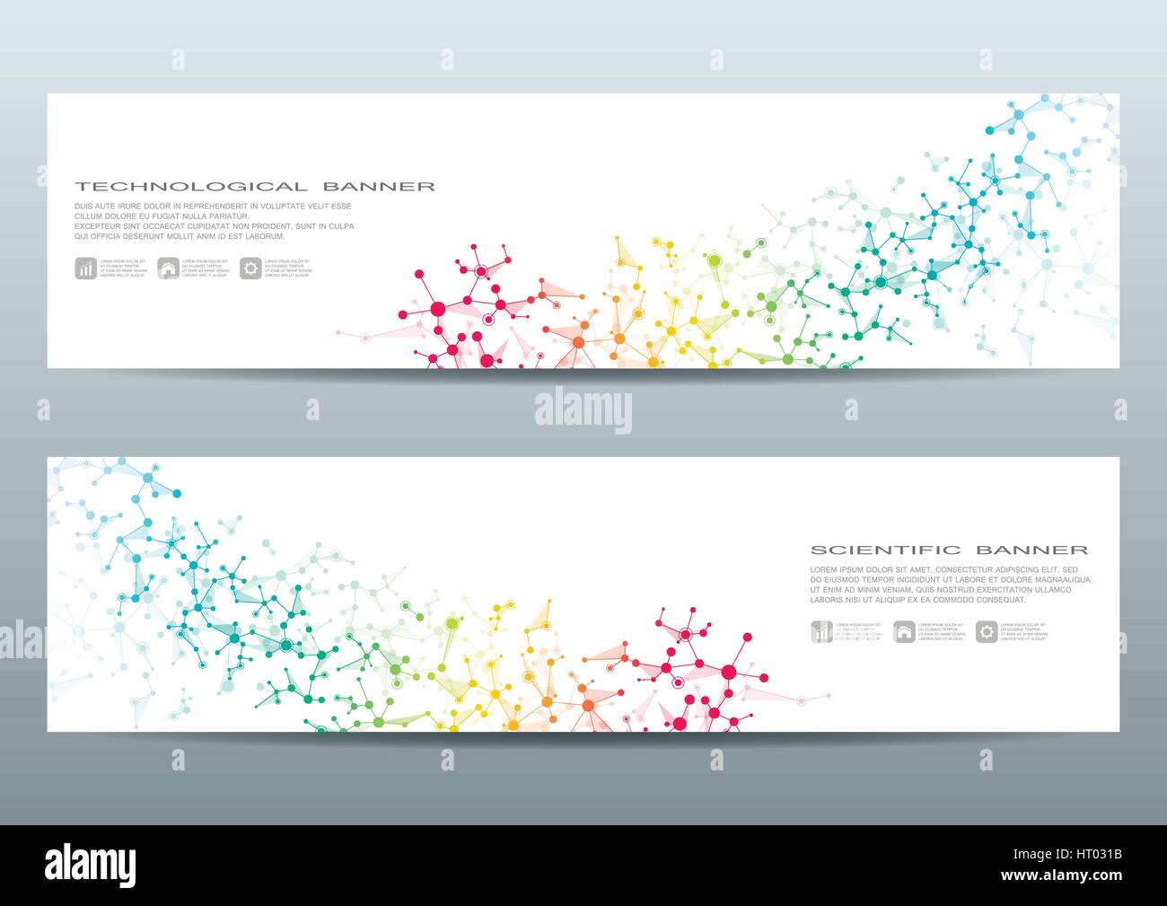 Set of modern scientific banners. Molecule structure DNA and neurons ...
