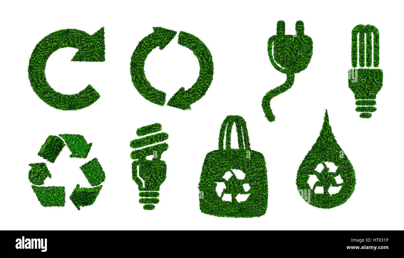 Green recycle Sign made from grass isolated on white Stock Photo - Alamy