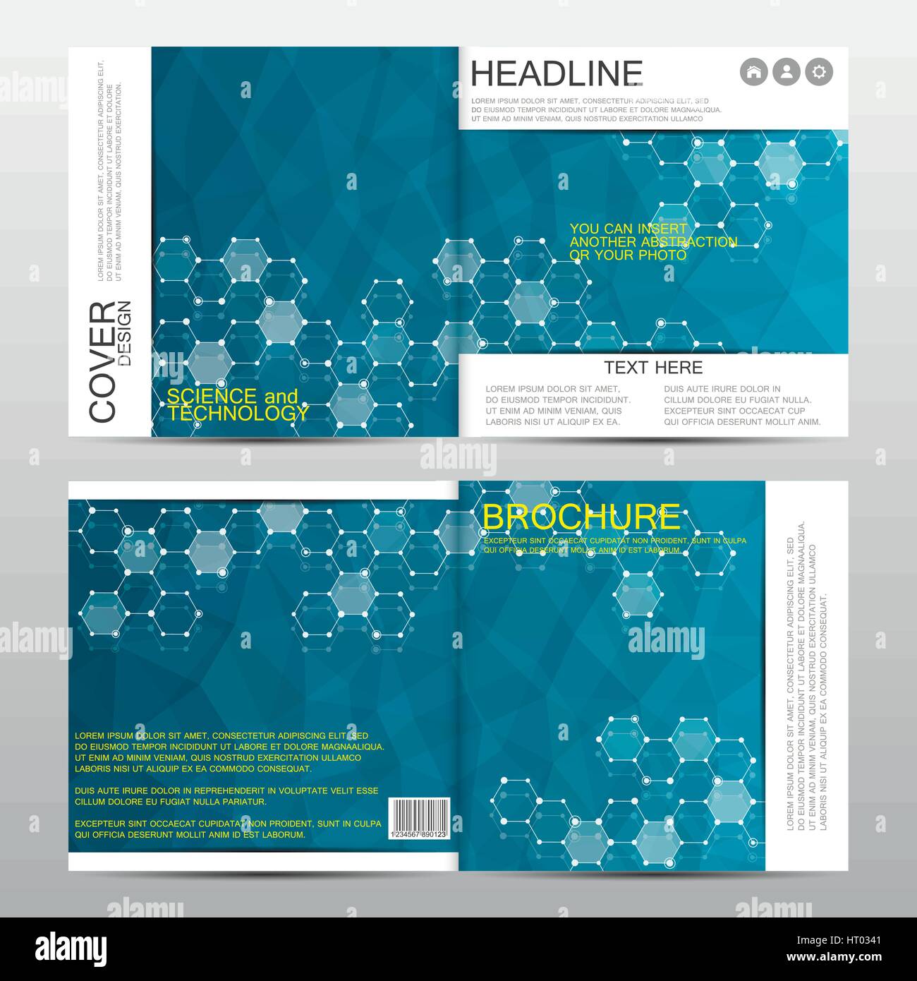 Square brochure template with molecular structure. Geometric abstract ...